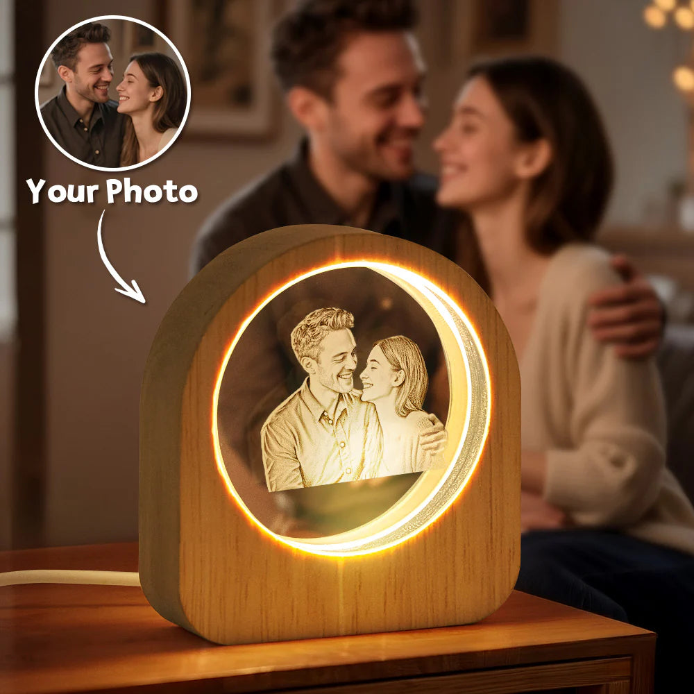 Personalized Family 3D Engraved Crystal Photo LED Light – Present Malls
